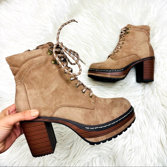 Pierre Dumas | Shoes | Tan Lace Up Heeled Bootie | Poshmark